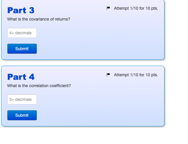Solved Part 3 Attempt 1/10 for 10pts. What is the covariance | Chegg.com