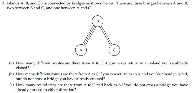 Solved 3. Islands A, B, and C are connected by bridges as | Chegg.com