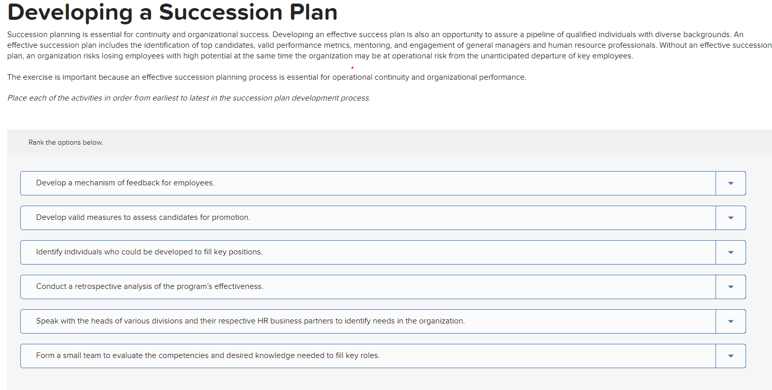 Solved Developing a Succession Plan plan, an organization | Chegg.com