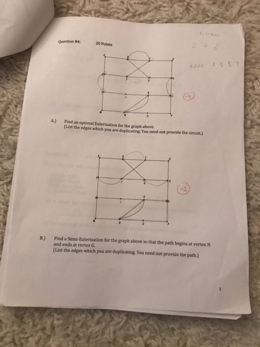 Solved Question 20 Points A) Find an optimal Eulerization | Chegg.com