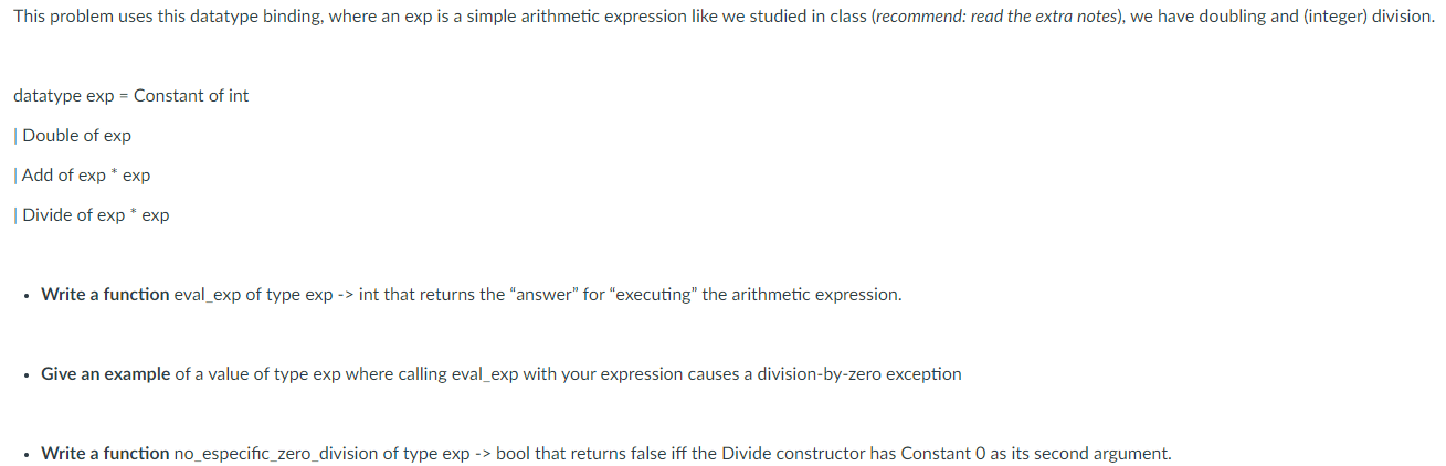 Solved This problem uses this datatype binding, where an exp | Chegg.com