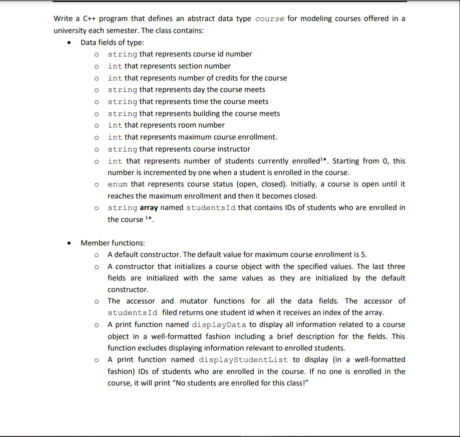 Solved Write a C++ program that defines an abstract data | Chegg.com