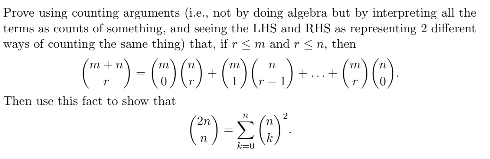 Solved Prove Using Counting Arguments I E Not By Doing