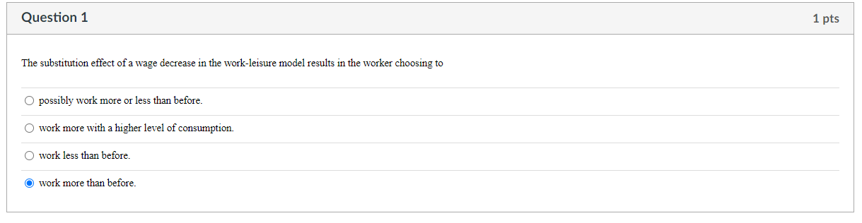 Solved Question 1 1 pts The substitution effect of a wage | Chegg.com
