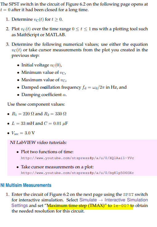 The SPST switch in the circuit of Figure 6.2 on the | Chegg.com
