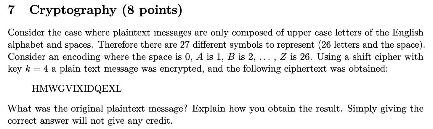 Solved Consider the case where plaintext messages are only | Chegg.com