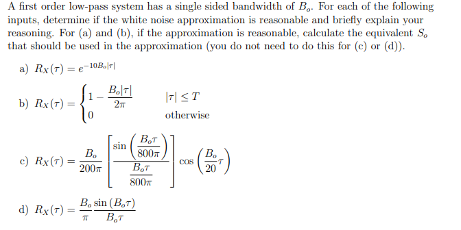 Solved A first order low-pass system has a single sided | Chegg.com