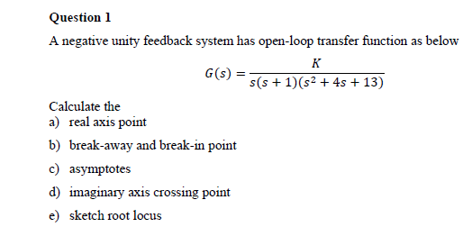 Solved A negative unity feedback system has open-loop | Chegg.com