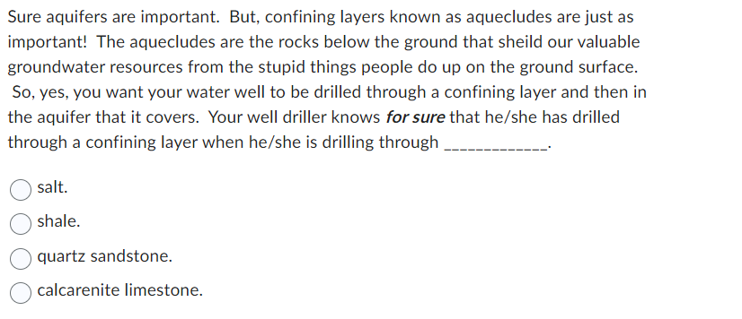Solved Sure aquifers are important. But, confining layers | Chegg.com