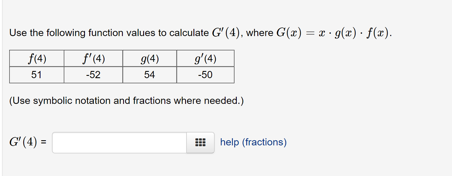 Solved Use the following function values to calculate G' | Chegg.com