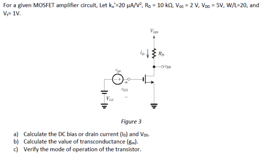 For a given MOSFET amplifier circuit, Let | Chegg.com
