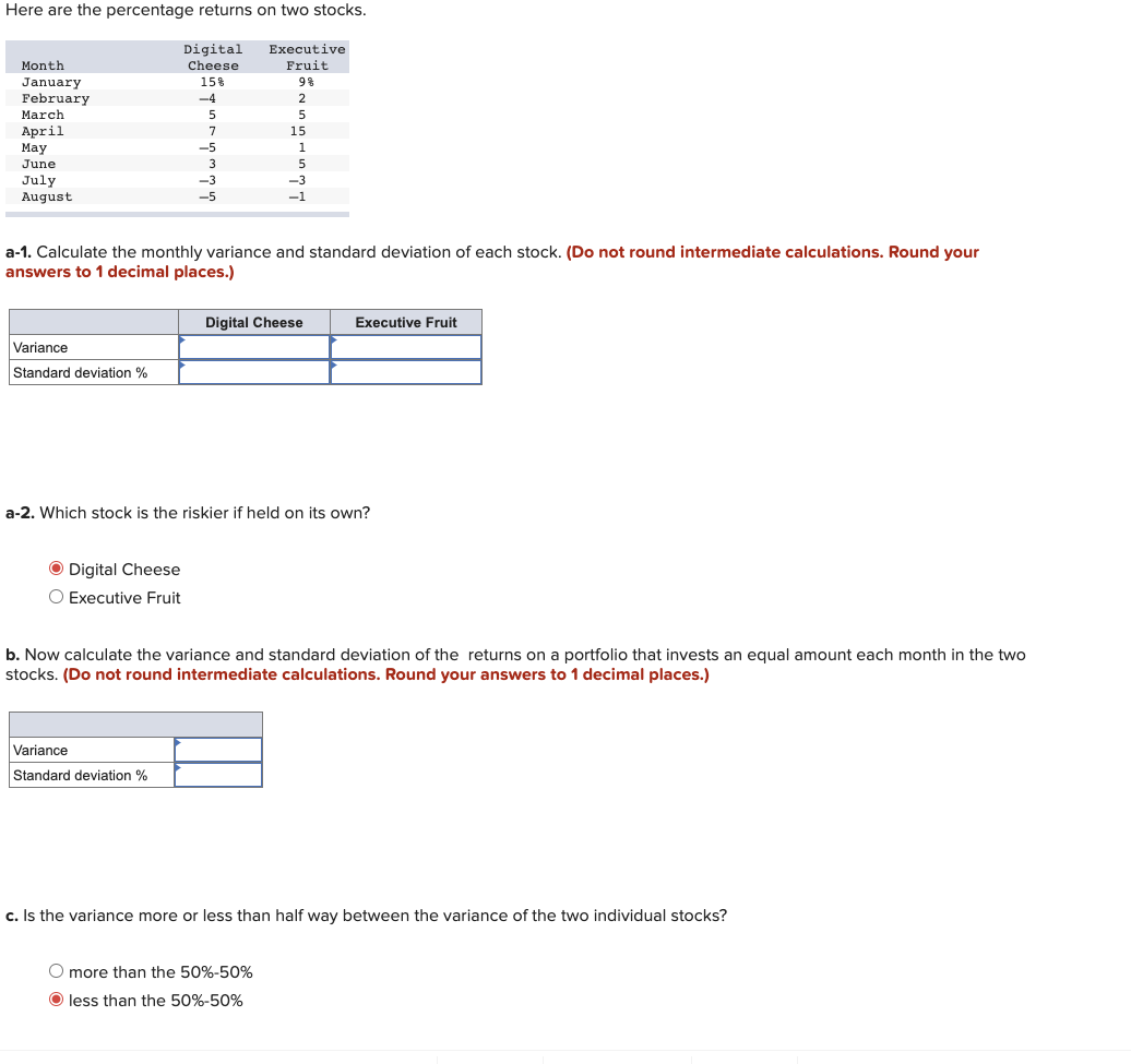 Solved Here are the percentage returns on two stocks. a-1. | Chegg.com