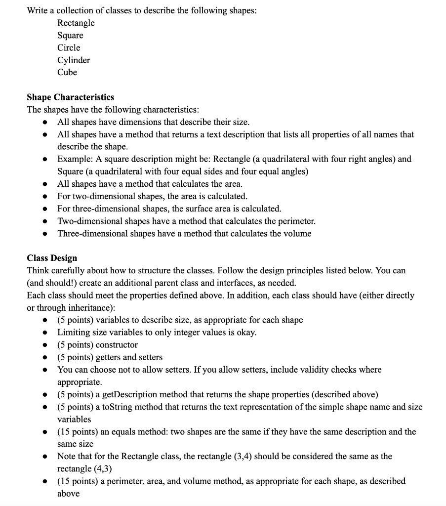 Solved Write a collection of classes to describe the | Chegg.com