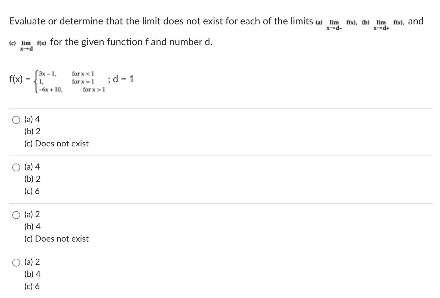 Solved Evaluate or determine that the limit does not exist | Chegg.com