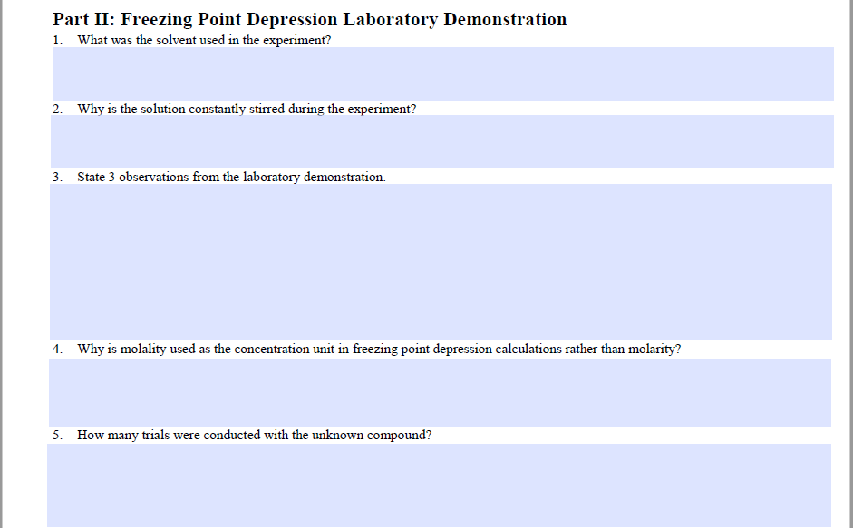 Part II: Freezing Point Depression Laboratory | Chegg.com