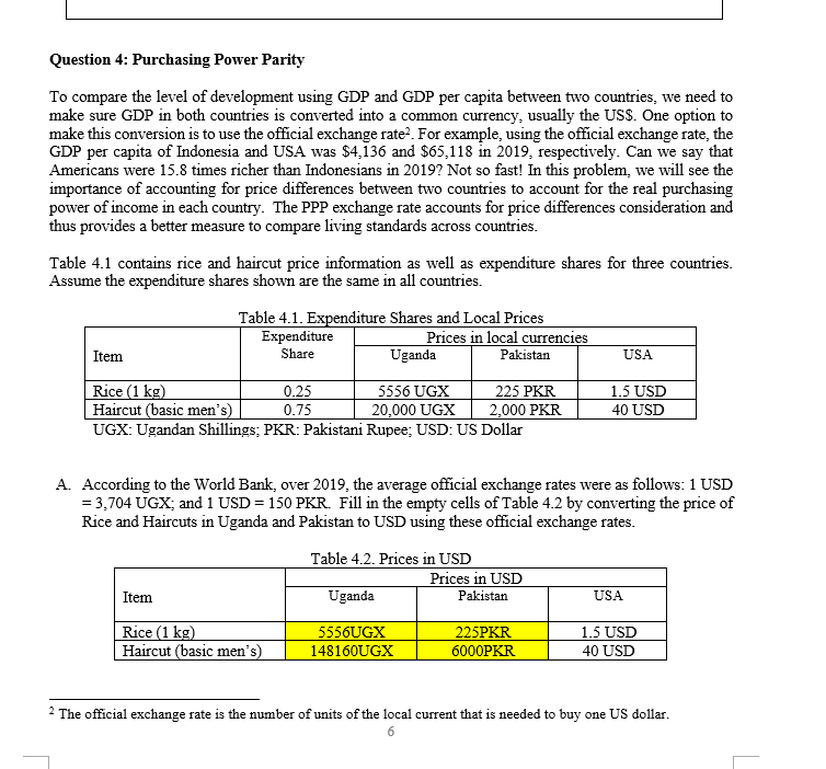 Solved ion 4 Purchasing Power Parity To Compare The Chegg