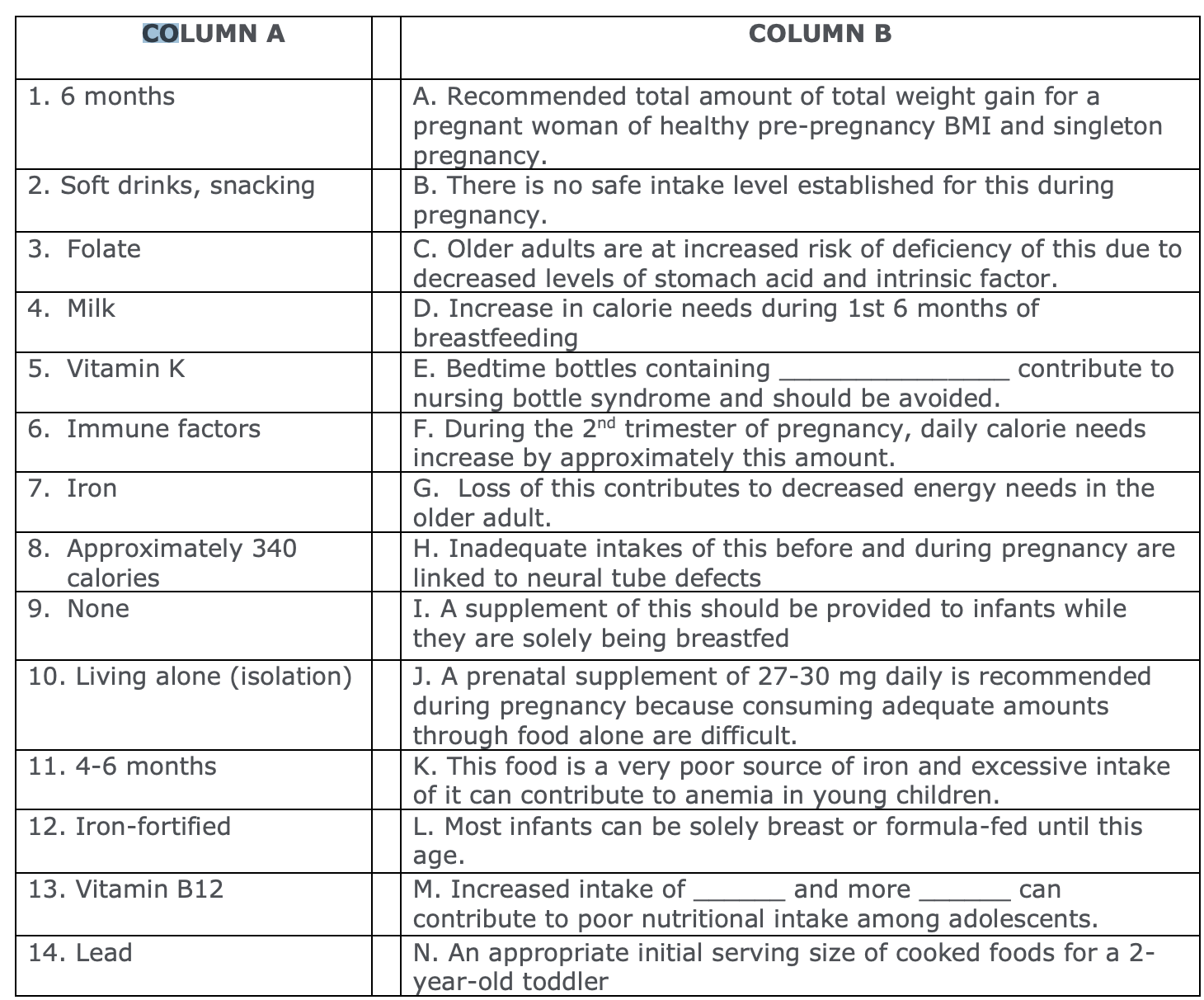 Solved QUESTION 1: Matching exercise (27 points total; each | Chegg.com