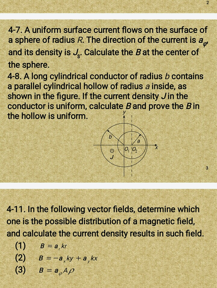 Solved 4-7. A uniform surface current flows on the surface | Chegg.com