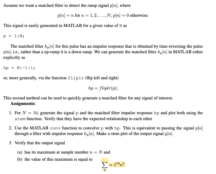 Solved Assume we want a matched filter to detect the ramp | Chegg.com