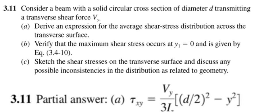 Solved 3.11 Consider a beam with a solid circular cross | Chegg.com