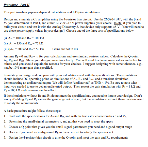Procedure - Part II This part involves | Chegg.com