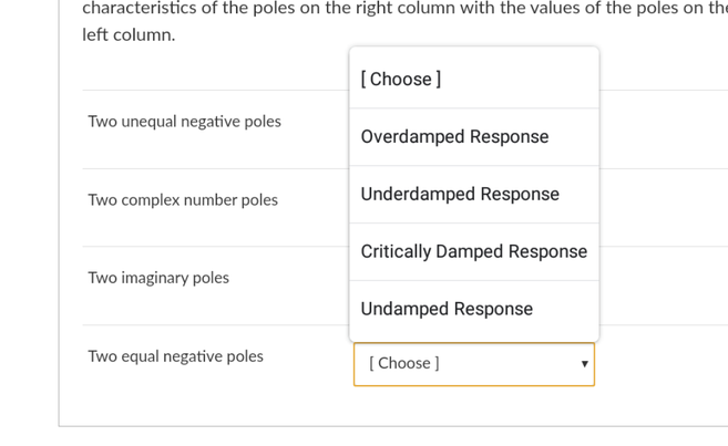 Solved characteristics of the poles on the right column with | Chegg.com