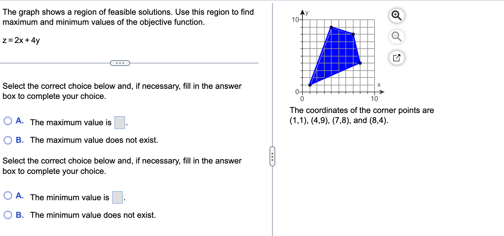 Solved The graph shows a region of feasible solutions. Use | Chegg.com