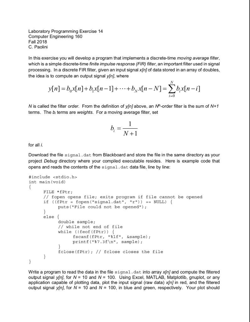 Laboratory Programming Exercise 1 Computer | Chegg.com