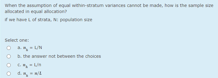 Solved When the assumption of equal within-stratum variances | Chegg.com