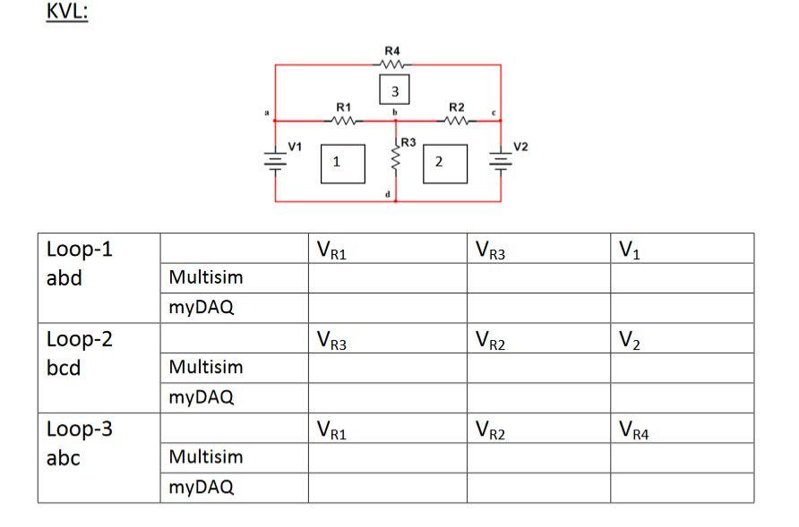 Solved KVL: R4 3 R1 b R2 V1 R3 V2 1 N 두 두 d VR1 VR3 V1 | Chegg.com
