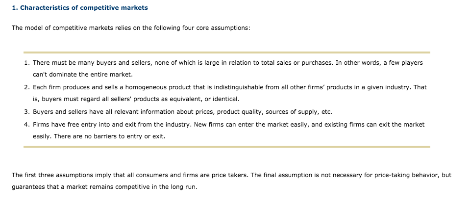 Solved 1. Characteristics of competitive markets The model | Chegg.com