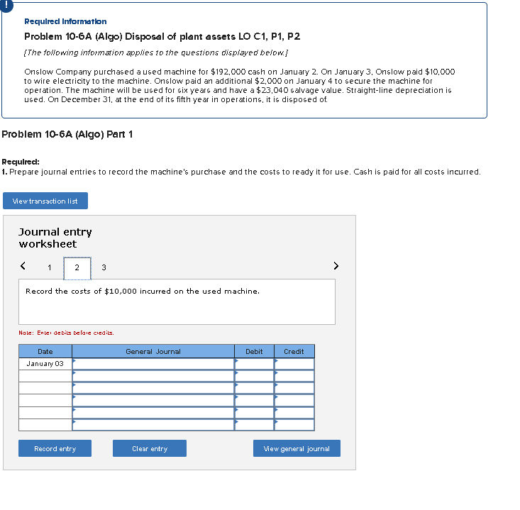Solved Reculred Information Problem 10-6A (Algo) Disposal of | Chegg.com