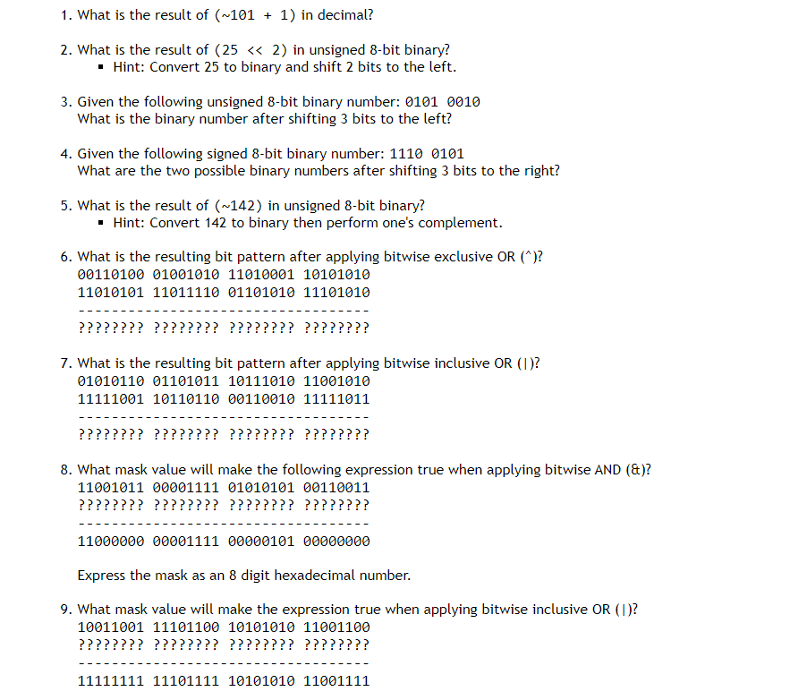 Solved 1. What is the result of (∼101+1) in decimal? 2. What | Chegg.com
