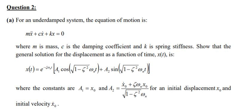 Solved Question 2: (a) For an underdamped system, the | Chegg.com