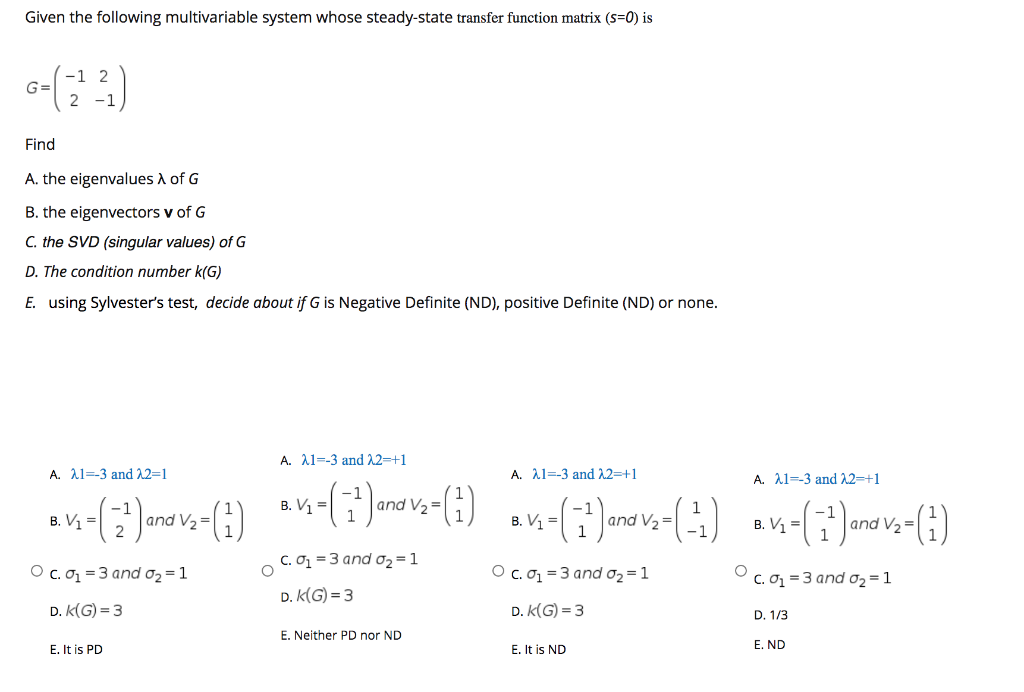 Solved Given the following multivariable system whose | Chegg.com