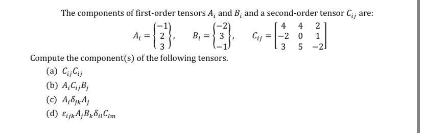 Solved The components of first-order tensors A and B; and a | Chegg.com