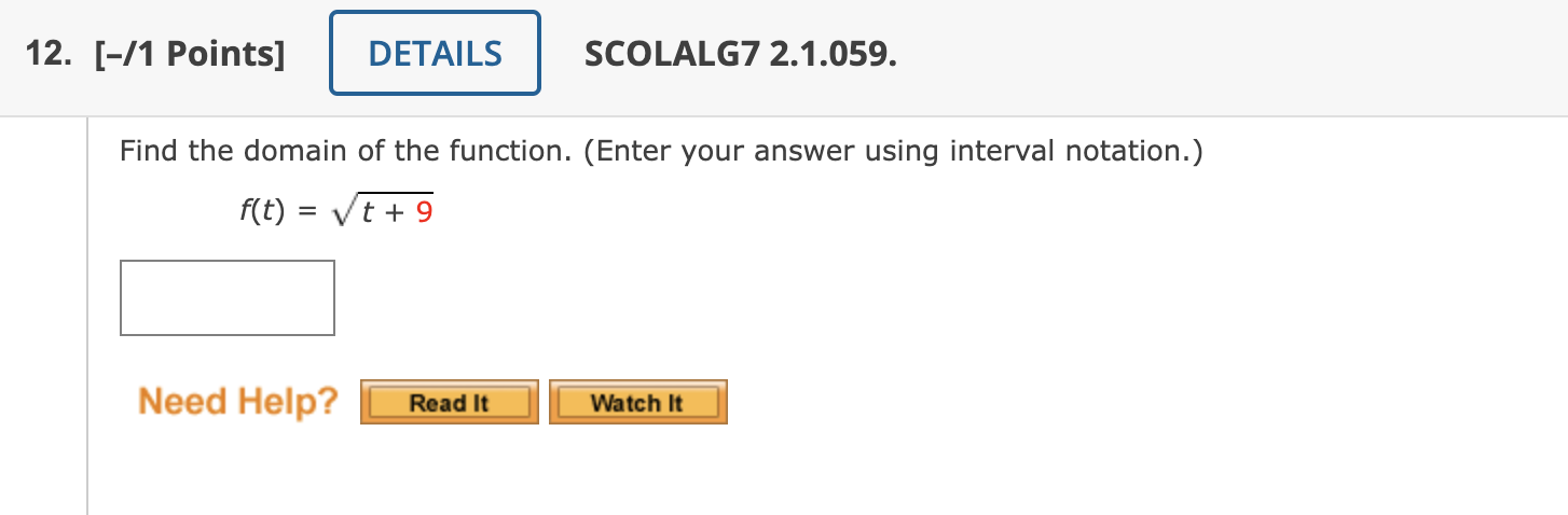 Solved [-/7 Points] SCOLALG7 2.1.028. Evaluate the function | Chegg.com