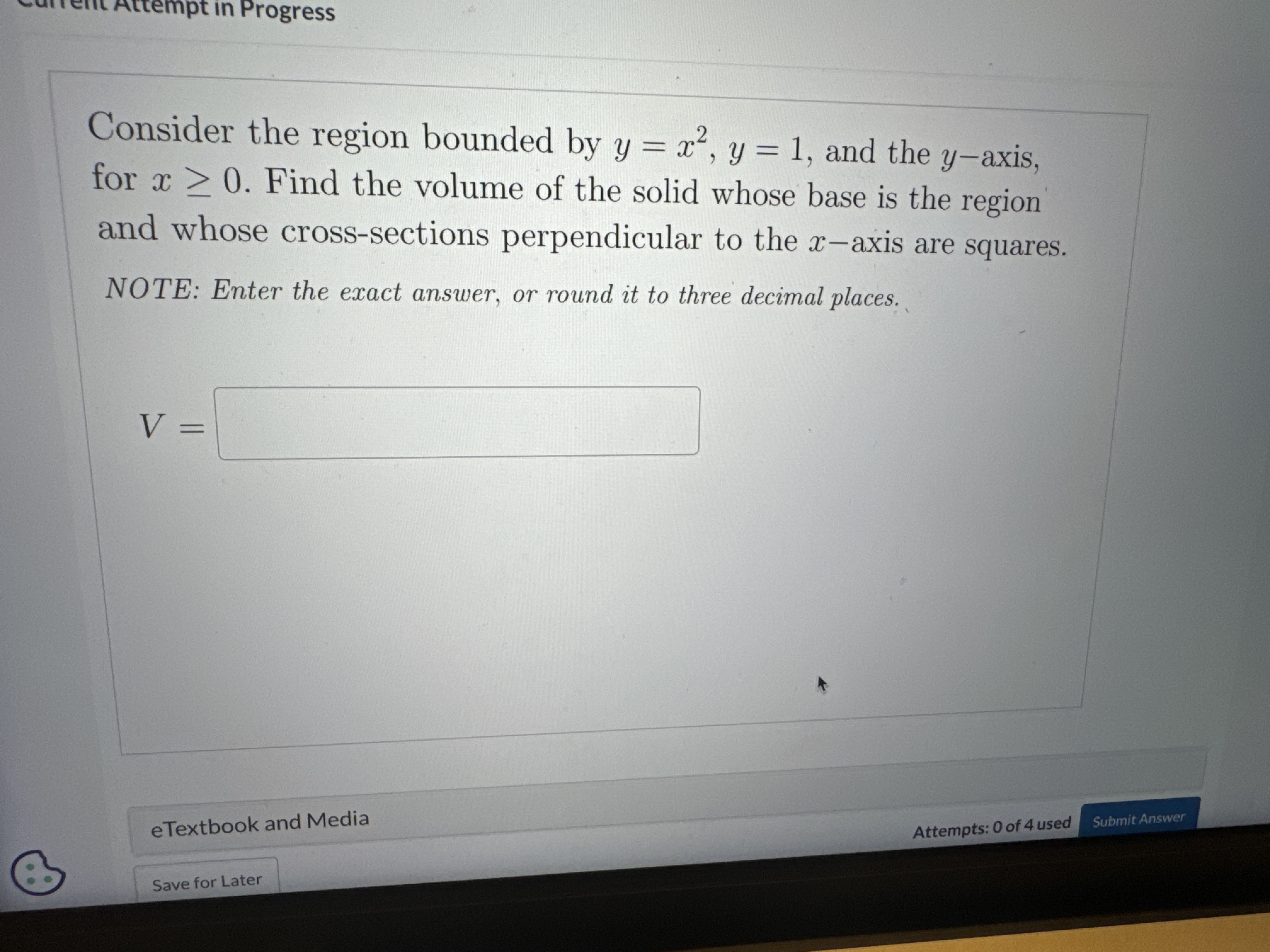 Solved Consider the region bounded by y=x2,y=1, ﻿and the | Chegg.com