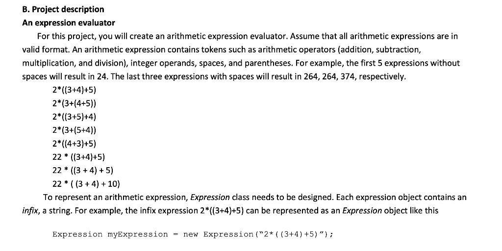 Solved B. Project description An expression evaluator For | Chegg.com
