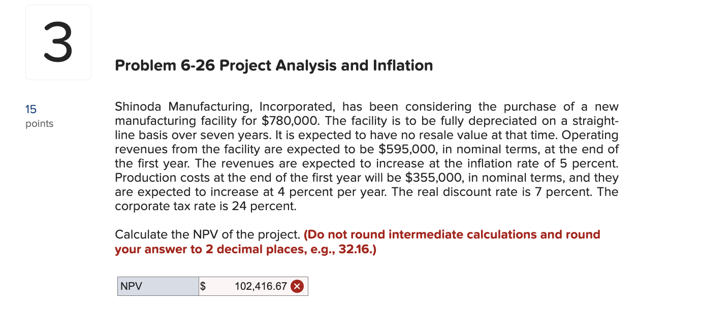 Solved Problem 6-26 ﻿Project Analysis and Inflation15 | Chegg.com