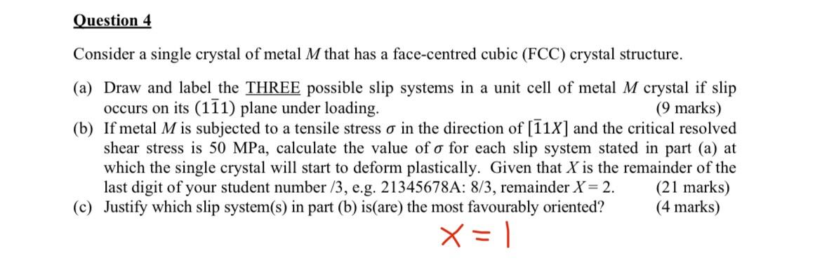 Solved Question 4 Consider a single crystal of metal M that | Chegg.com