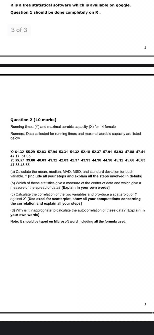 Solved R is a free statistical software which is available | Chegg.com