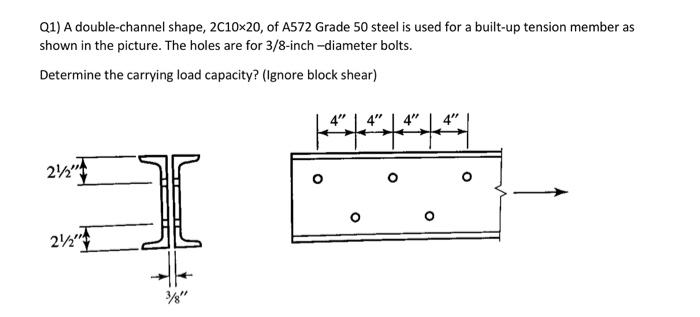 Solved Q1) A double-channel shape, 2C10x20, of A572 Grade 50 | Chegg.com