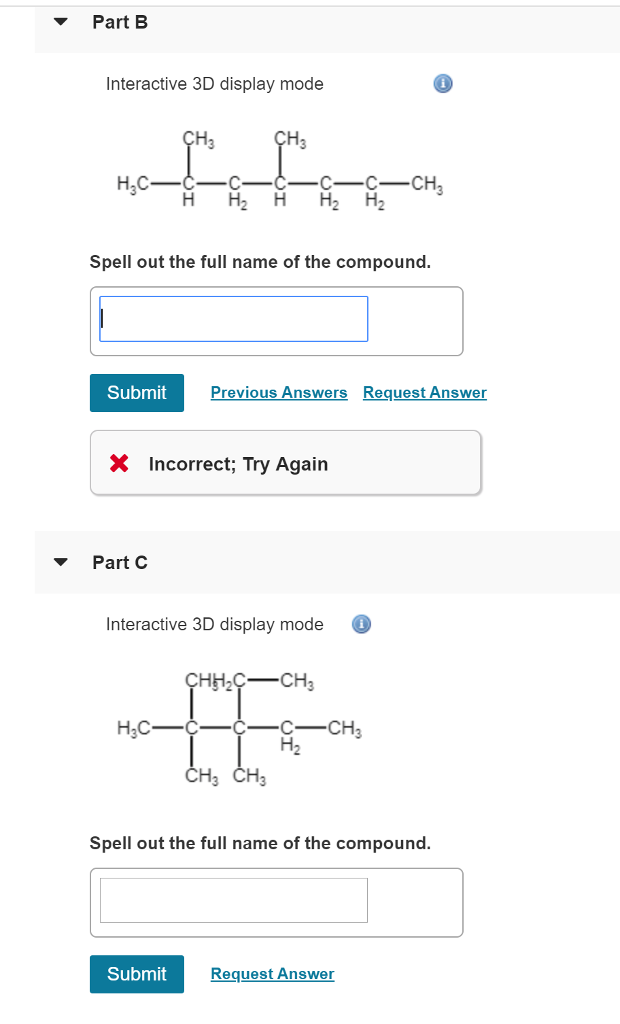 Solved Part B Interactive 3D display mode H.C C_C_CH H H2 | Chegg.com