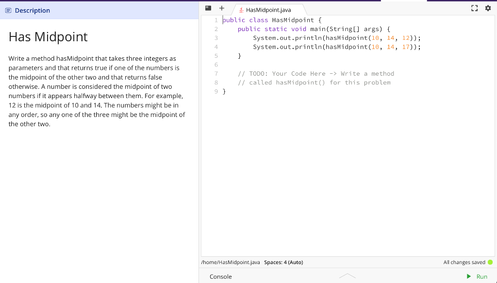 Solved E Description [] Has Midpoint HasMidpoint.java i | Chegg.com