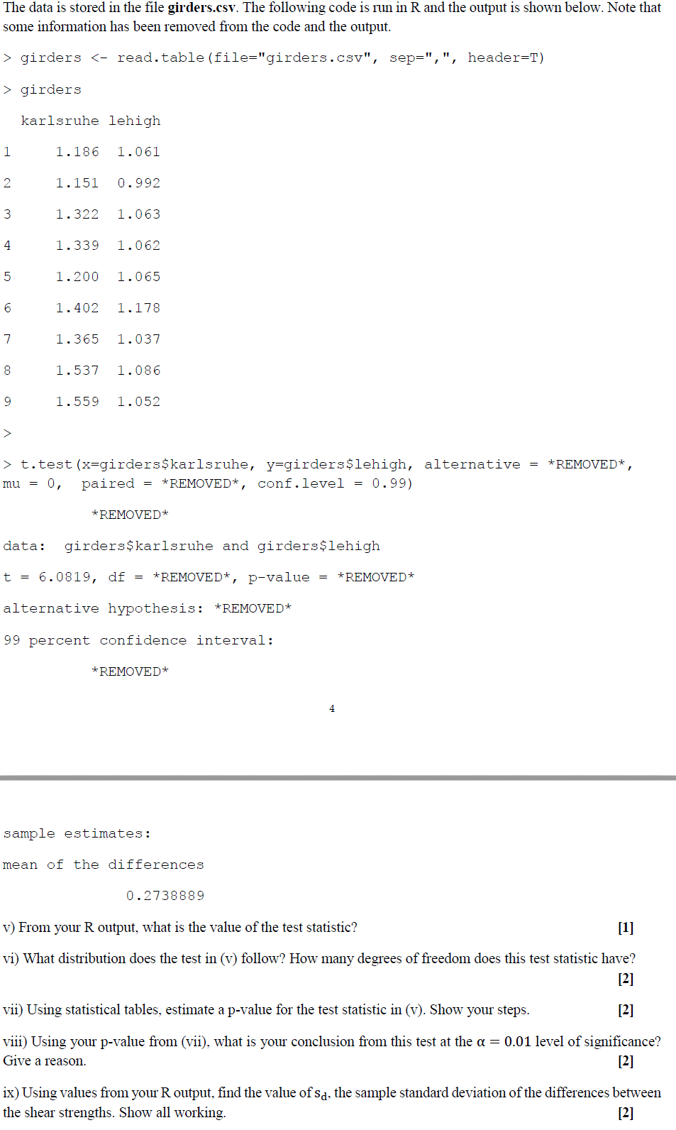Solved The data is stored in the file girders.csv. The | Chegg.com