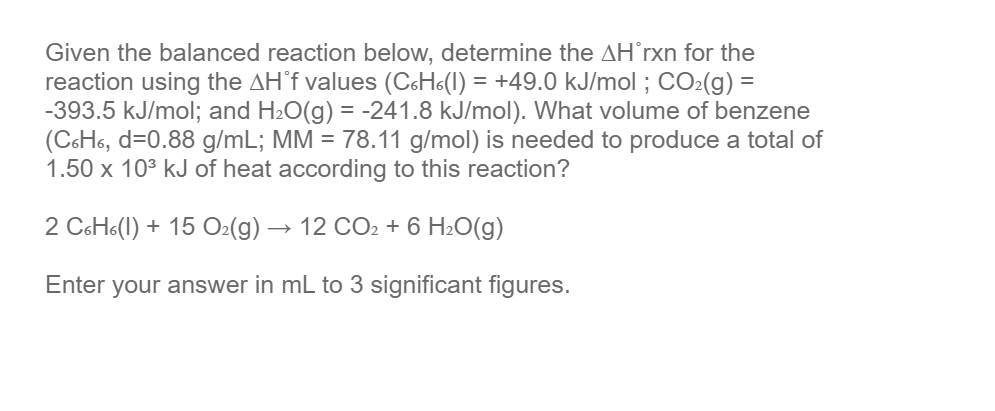 Solved Given the balanced reaction below, determine the | Chegg.com