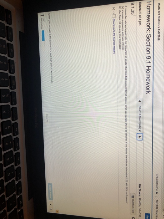 Solved Math 227 Statistics Fall 2018 Erika Balbuena 1 | Chegg.com