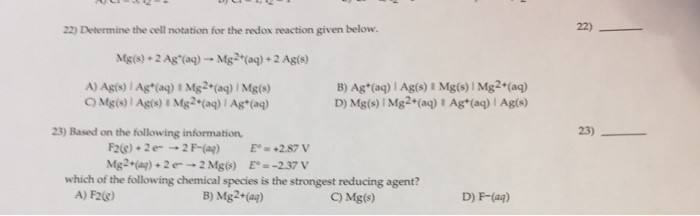 Solved Determine the cell notation for the redox reaction | Chegg.com