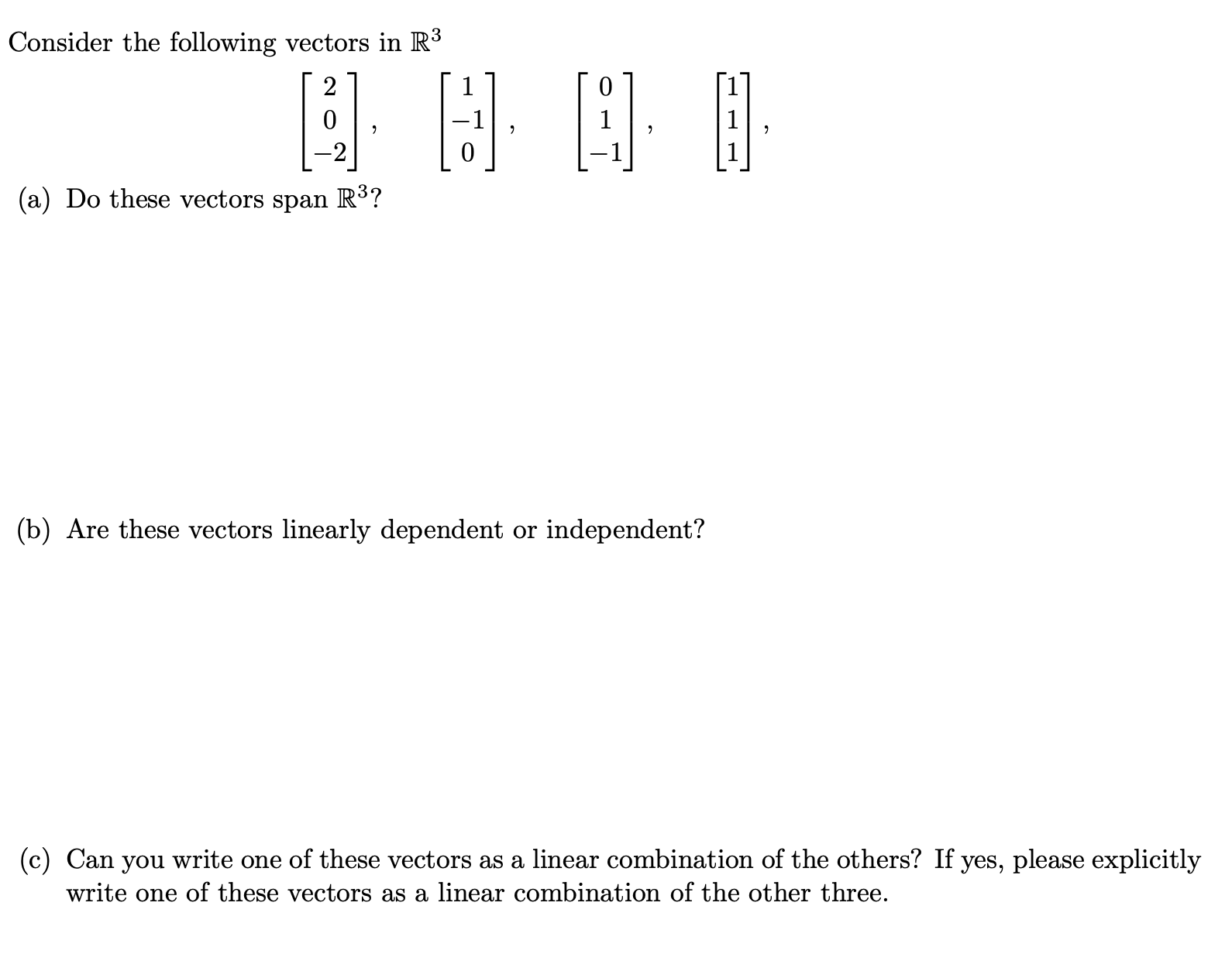 Solved Consider the following vectors in R3 | Chegg.com